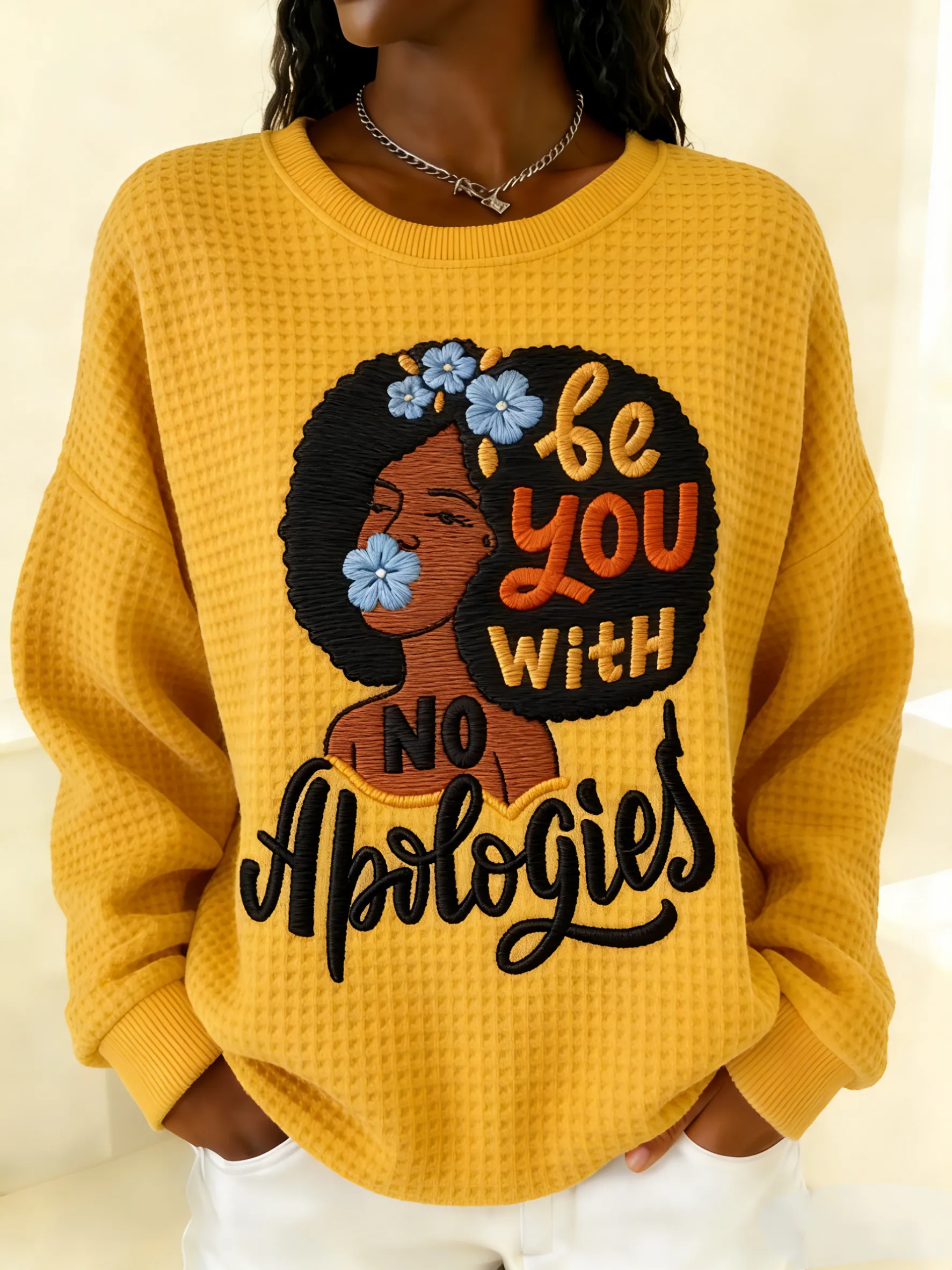 Women's Winter African American Inspirational Print Crew Neck Top